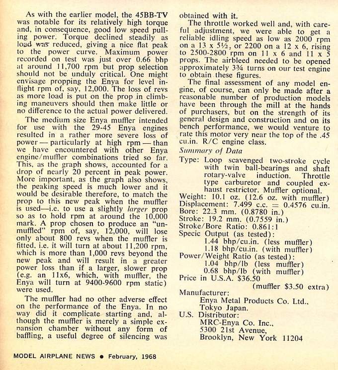 Enya 45 BB-TV Model 6001